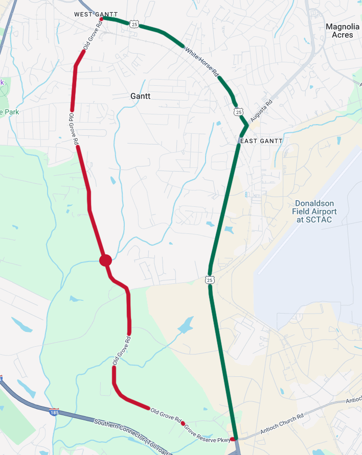SCDOT closes and detours Old Grove Road bridge in Greenville County